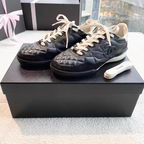 CHANEL | Shoes | Chanel Black And Cream Quilted Sneakers | Poshmark